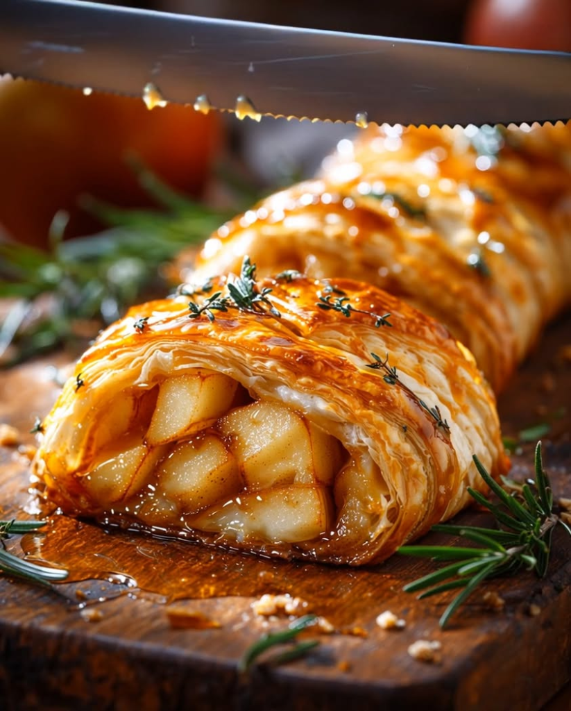 Easy Caramel Apple Brie Puff Pastry Roll Recipe