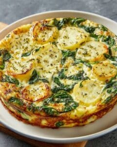 Easy Crustless Cheesy Potato and Spinach Quiche Recipe