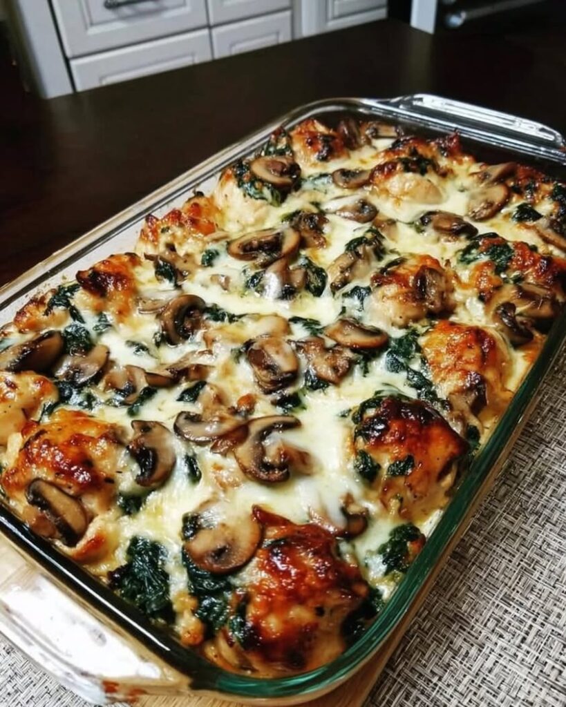 Low Carb Chicken Spinach and Mushroom Oven Bake Recipe