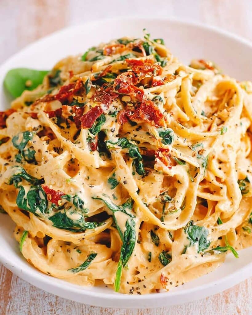 Creamy Sun-Dried Tomato Linguine with Spinach Recipe