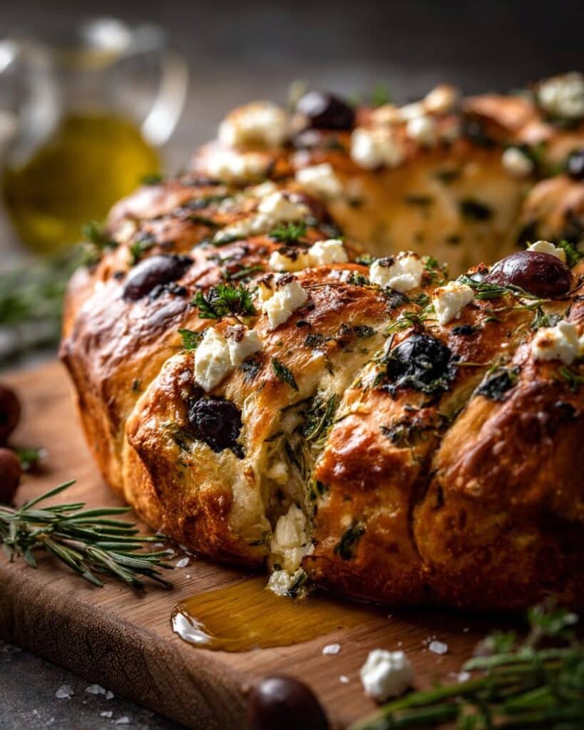 Olive and Feta Stuffed Bread Wreath for Effortless Entertaining