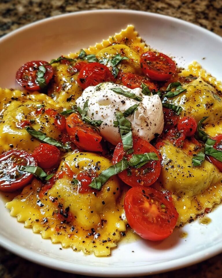 Ricotta and Lemon Ravioli with Burst Tomatoes and Burrata