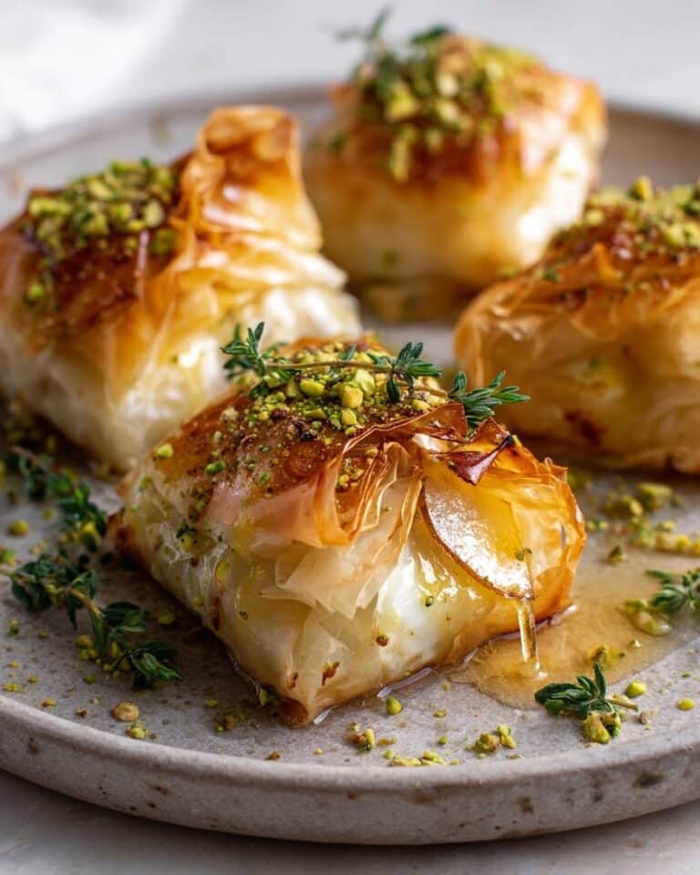 Baked Brie and Pear Phyllo Parcels with Pistachio Dust