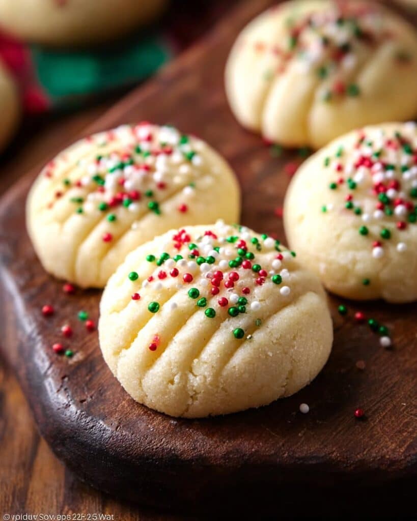 Classic Whipped Shortbread Cookies with Festive Holiday Sprinkles