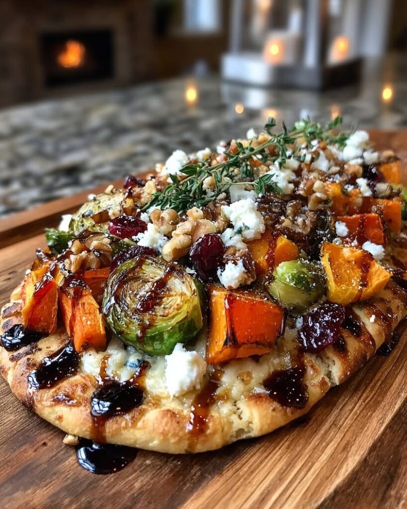 Crispy Fall Flatbread with Roasted Vegetables and Cranberries