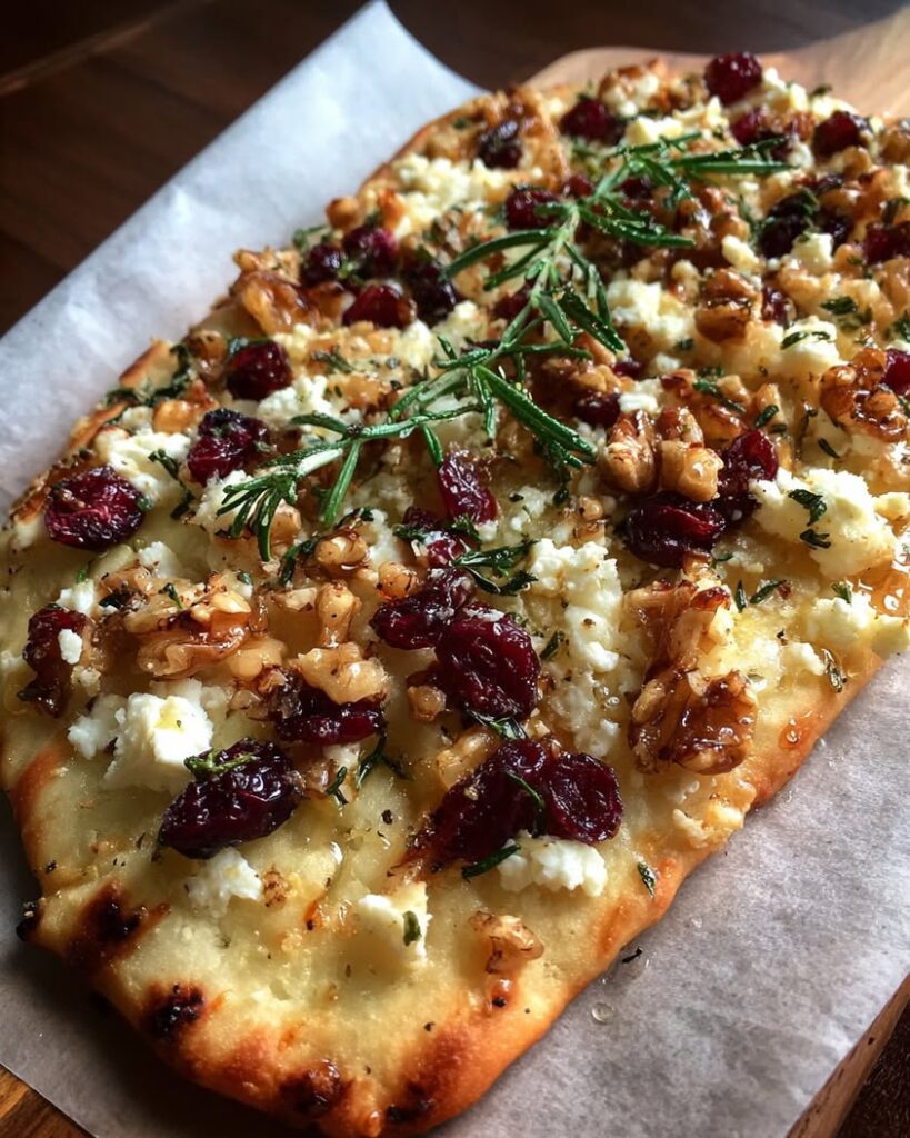 Crispy Flatbread with Feta, Cranberries, Walnuts, and Honey Drizzle