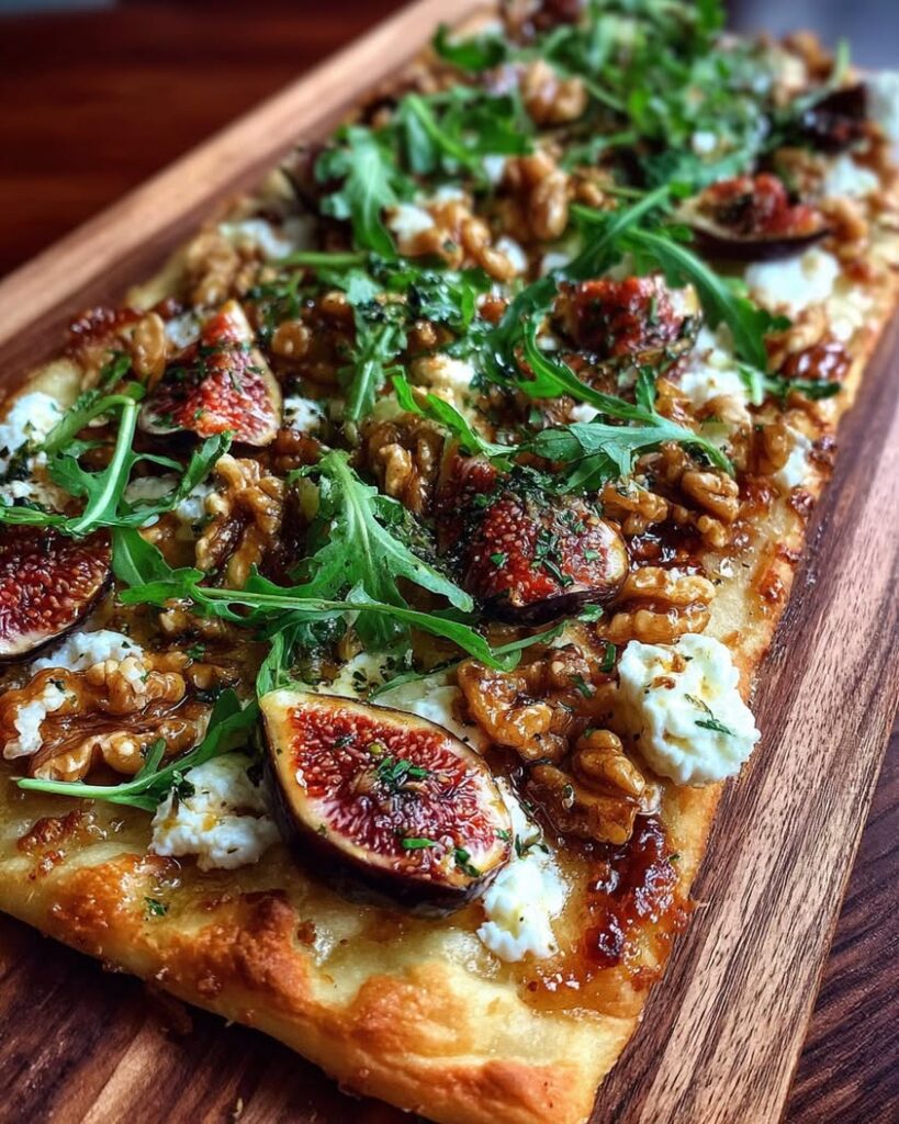 Fig and Goat Cheese Flatbread with Walnuts and Arugula