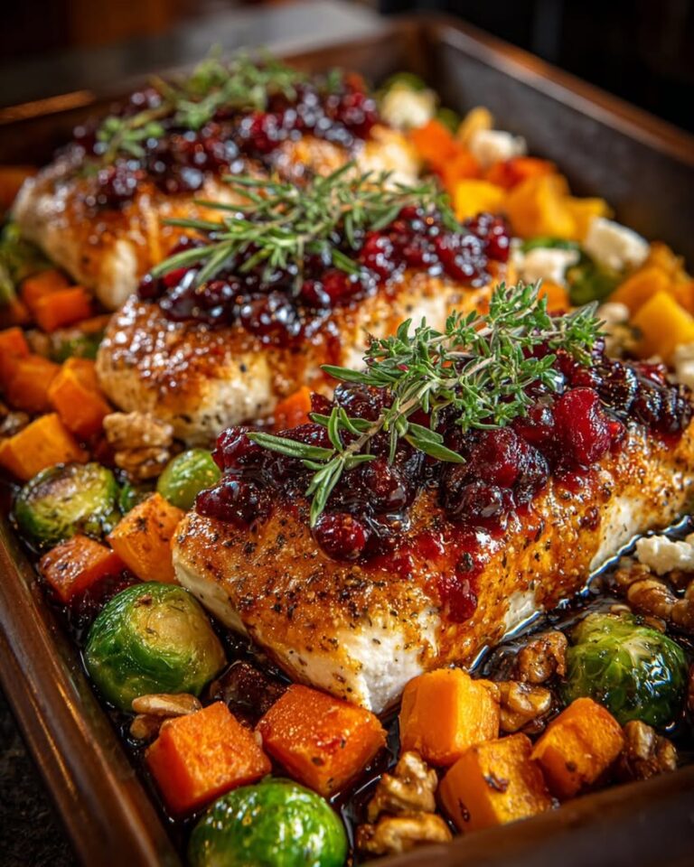 Easy Honey Cranberry Chicken Bake with Fall Vegetables