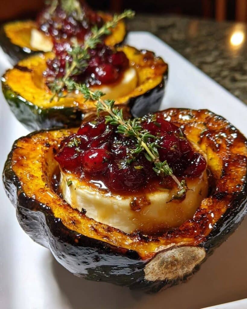 Honey-Glazed Roasted Acorn Squash with Goat Cheese and Cranberry Drizzle