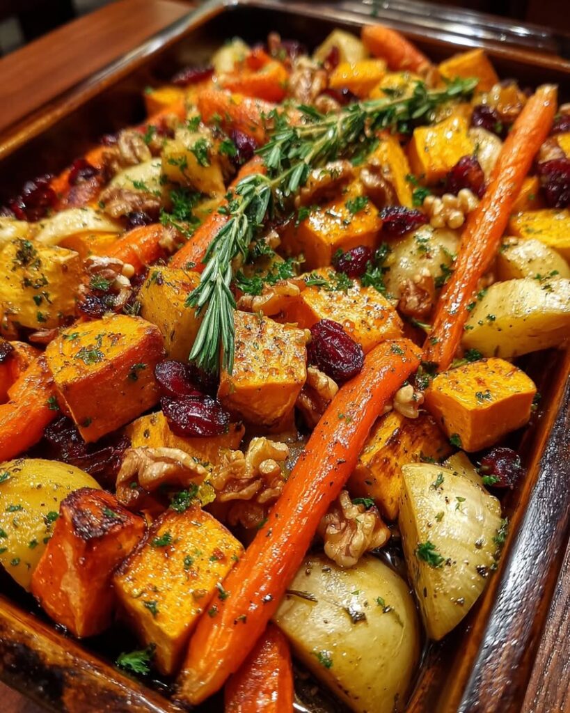 Maple Roasted Root Vegetables with Walnuts and Cranberries Recipe