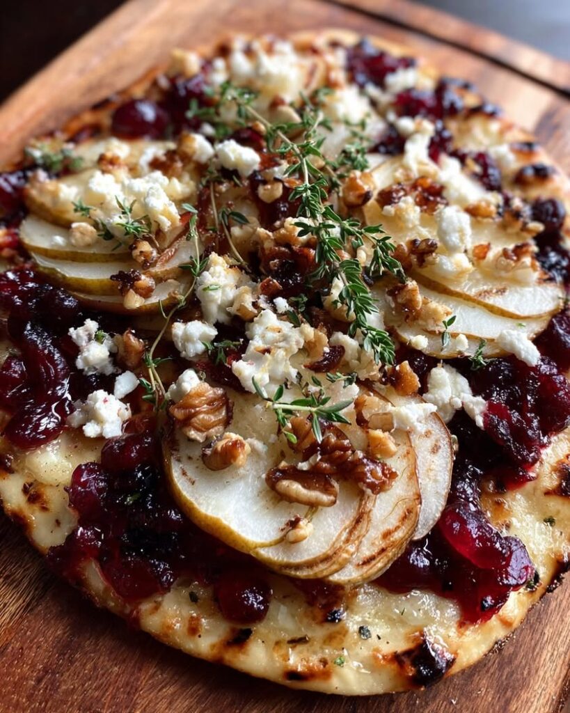 Pear Apple Brie Flatbread with Cranberry Jelly and Feta