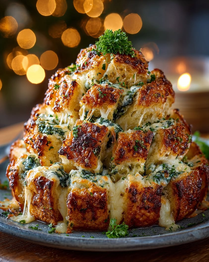 Cheesy Artichoke Spinach Christmas Tree Pull-Apart Bread Recipe