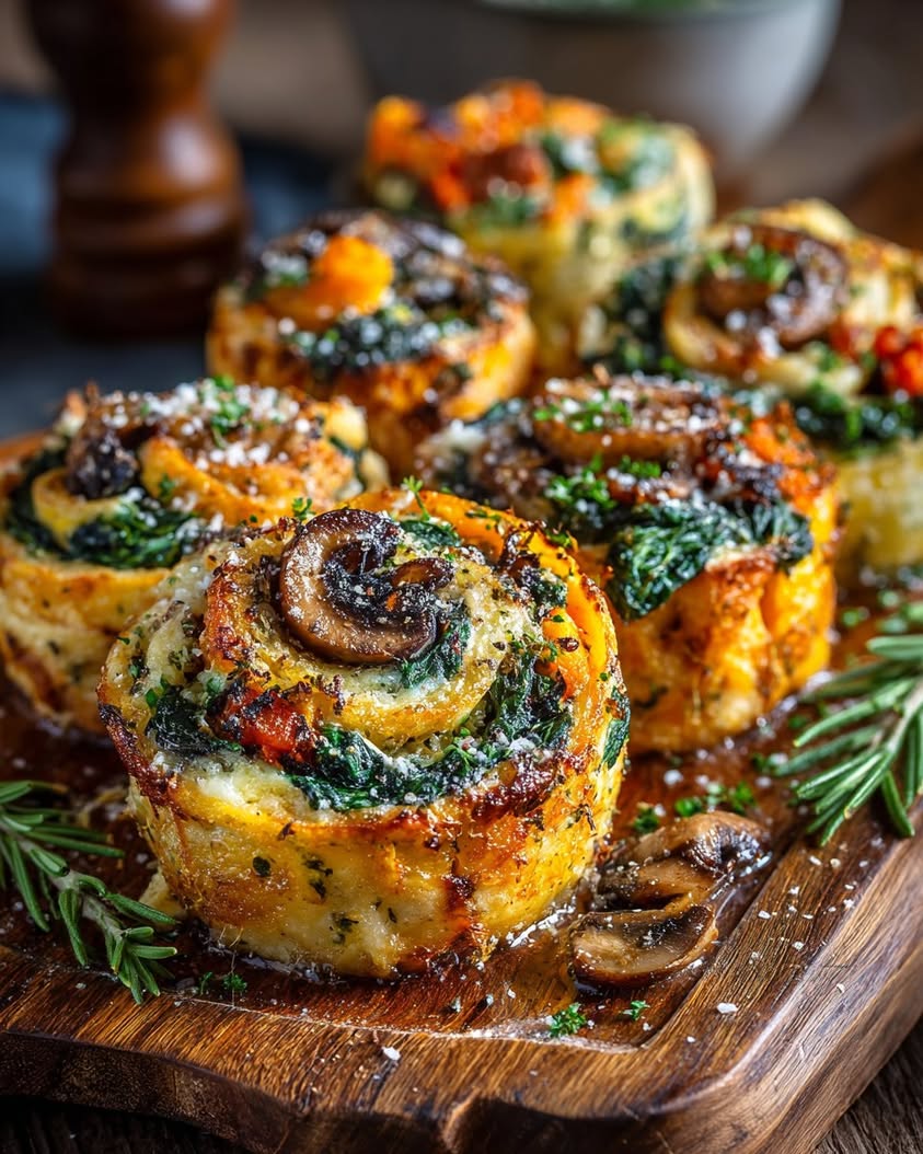 Savory Cheesy Baked Veggie Rolls with Sweet Potato and Spinach