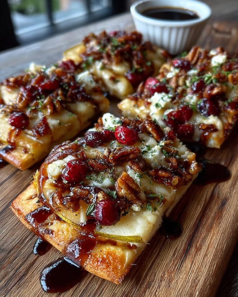 Crispy Brie Flatbread with Pears, Cranberries, and Sticky Glaze