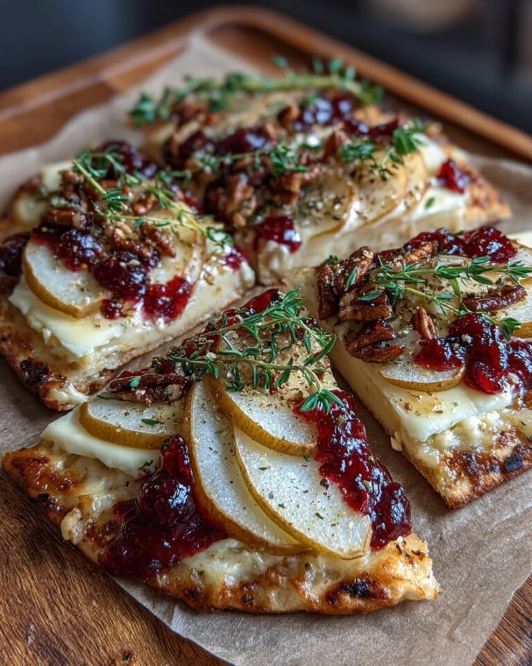 Crispy Flatbread with Brie, Pear, Pecans & Cranberry Glaze