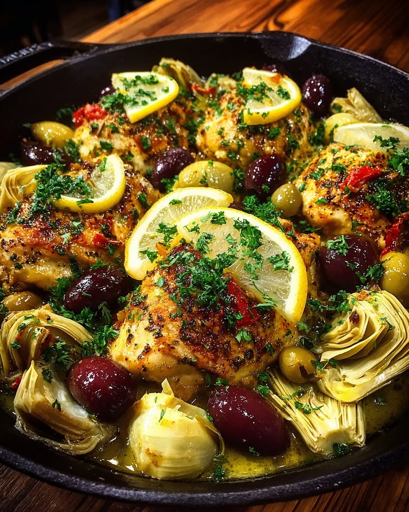 Mediterranean Lemon Chicken with Artichokes and Olives Recipe