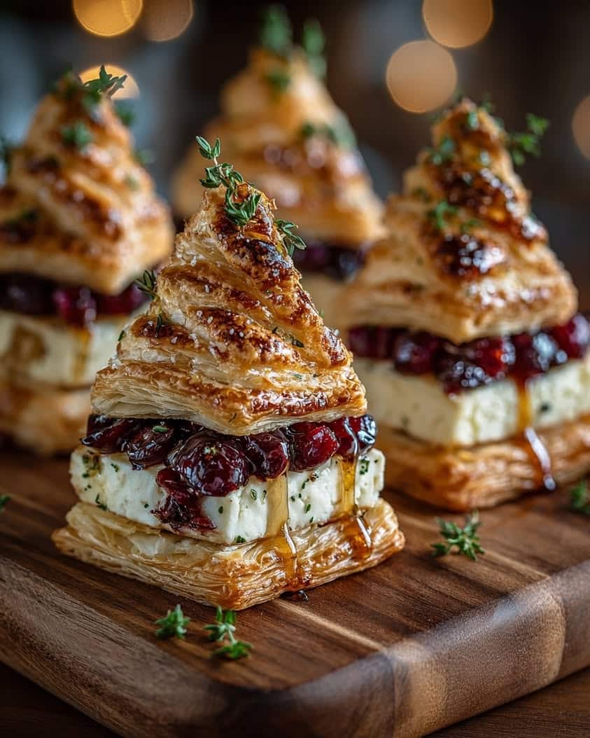 Festive Brie and Cranberry Puff Pastry Christmas Trees
