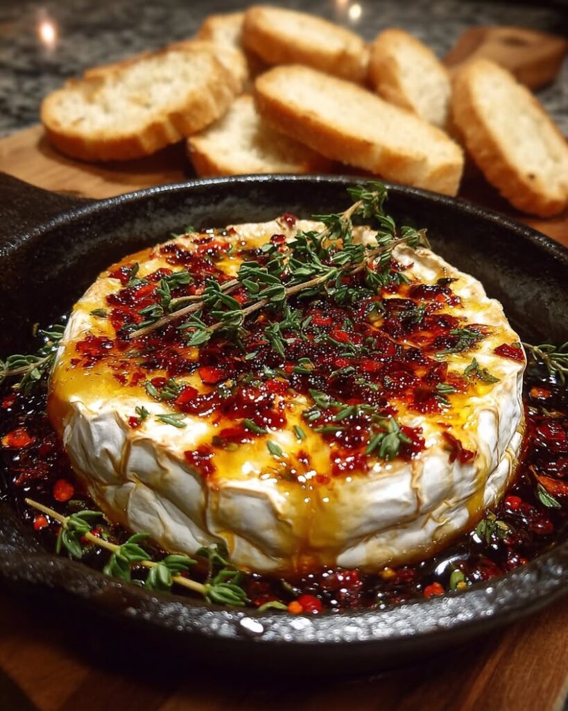 Skillet Brie with Roasted Garlic and Spicy Thyme Honey