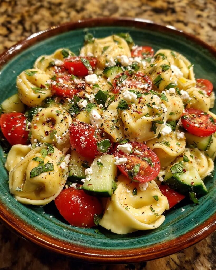 Basil Feta Tortellini Pasta Salad with Lemon Vinaigrette Recipe