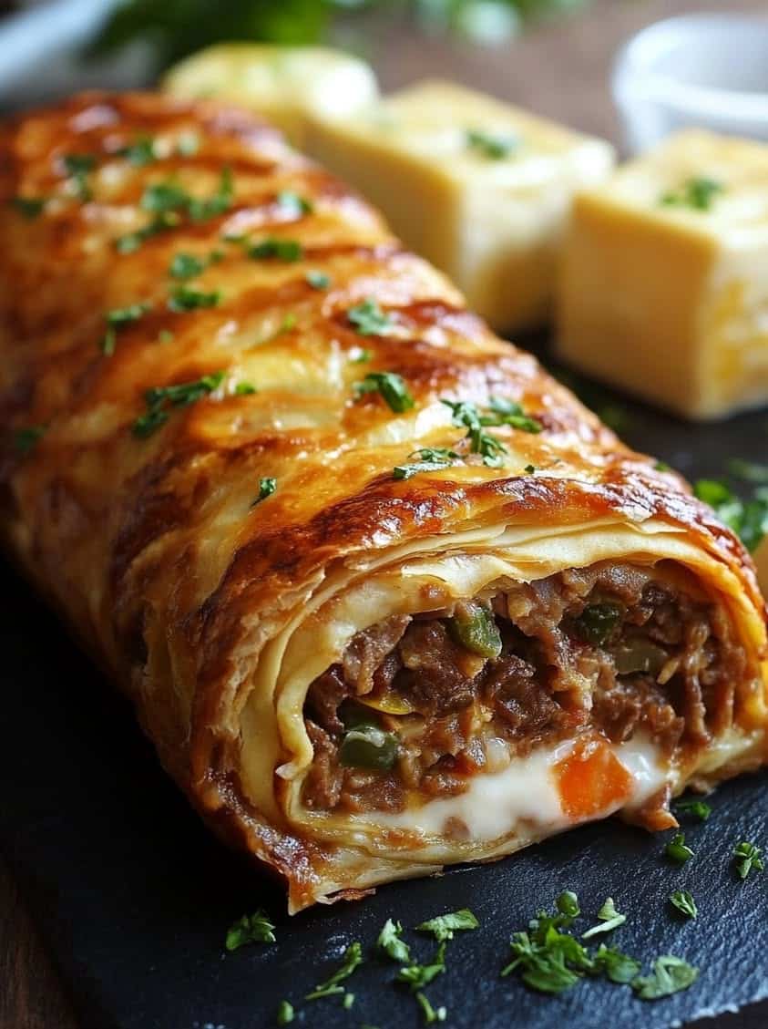 Beef and Cheese Puff Pastry Roll