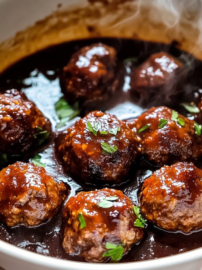Braised Beef Meatballs in Red Wine Gravy