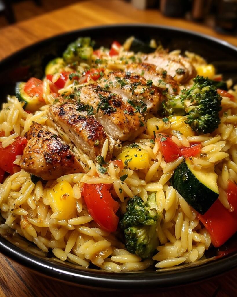 Lemon Chicken Orzo Stir Fry with Fresh Vegetables in 30 Minutes