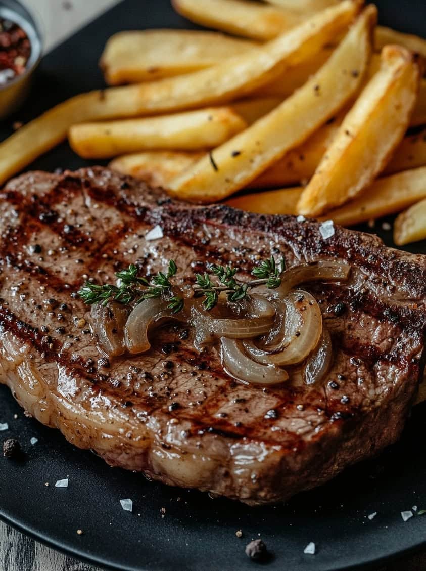 French Onion Ribeye with Crispy Fries