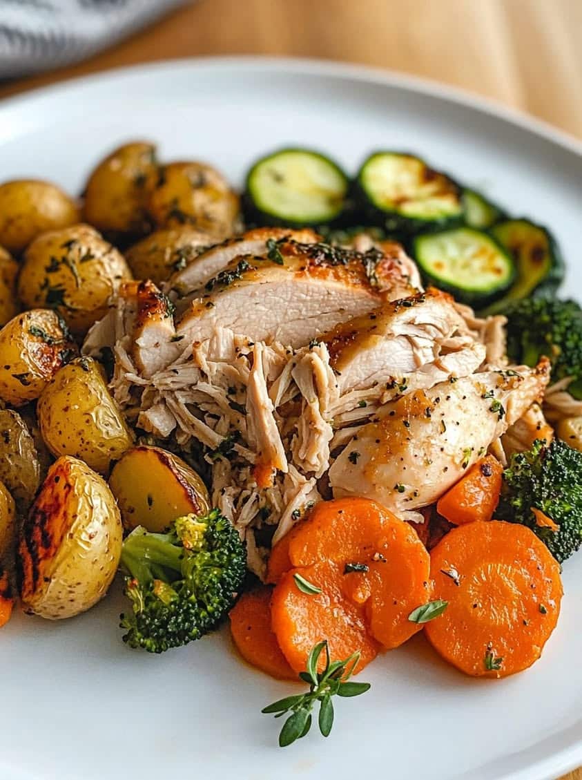 Rustic Roasted Chicken with Thyme, Crispy Potatoes & Caramelized Carrots