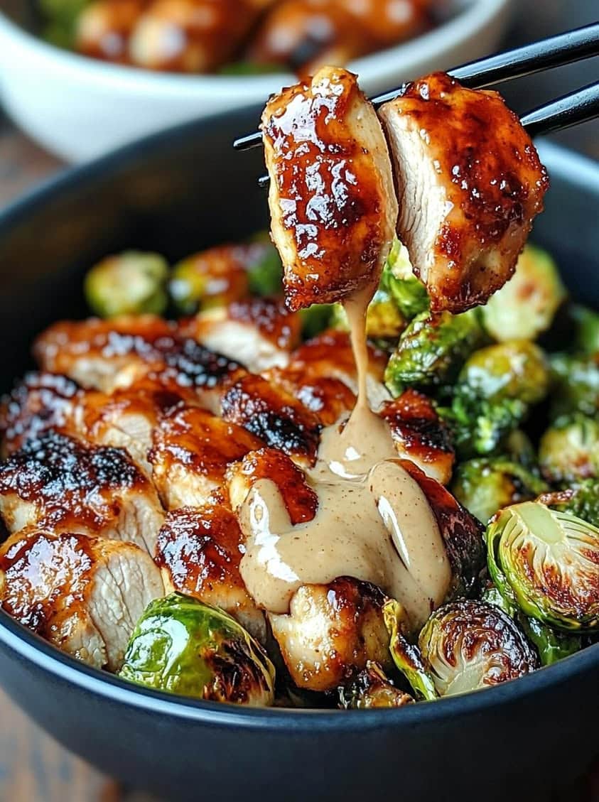 Saucy Teriyaki Chicken Bowls with Caramelized Brussels Sprouts Recipe