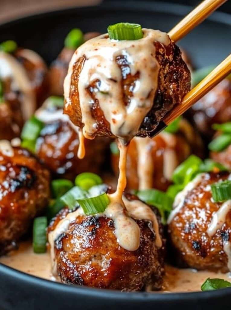 Sticky Korean BBQ Meatballs with Creamy Gochujang Mayo Recipe