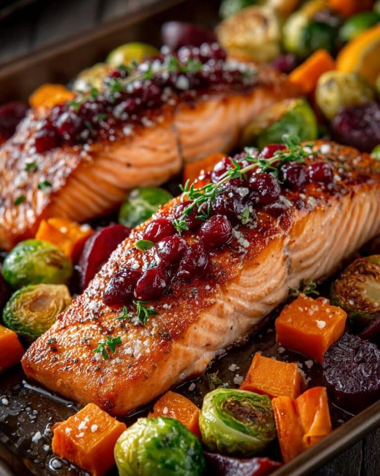 Cranberry Glazed Salmon with Roasted Autumn Vegetables