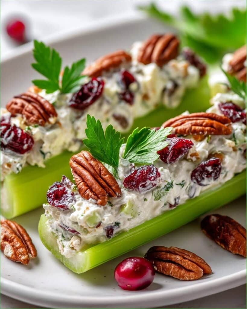 Cream Cheese Stuffed Celery with Cranberries and Pecans