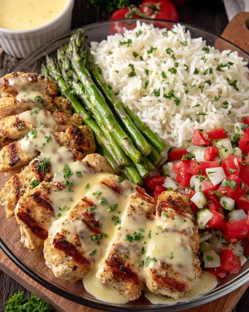 Lemon Garlic Chicken Bowls with Rice and Veggies